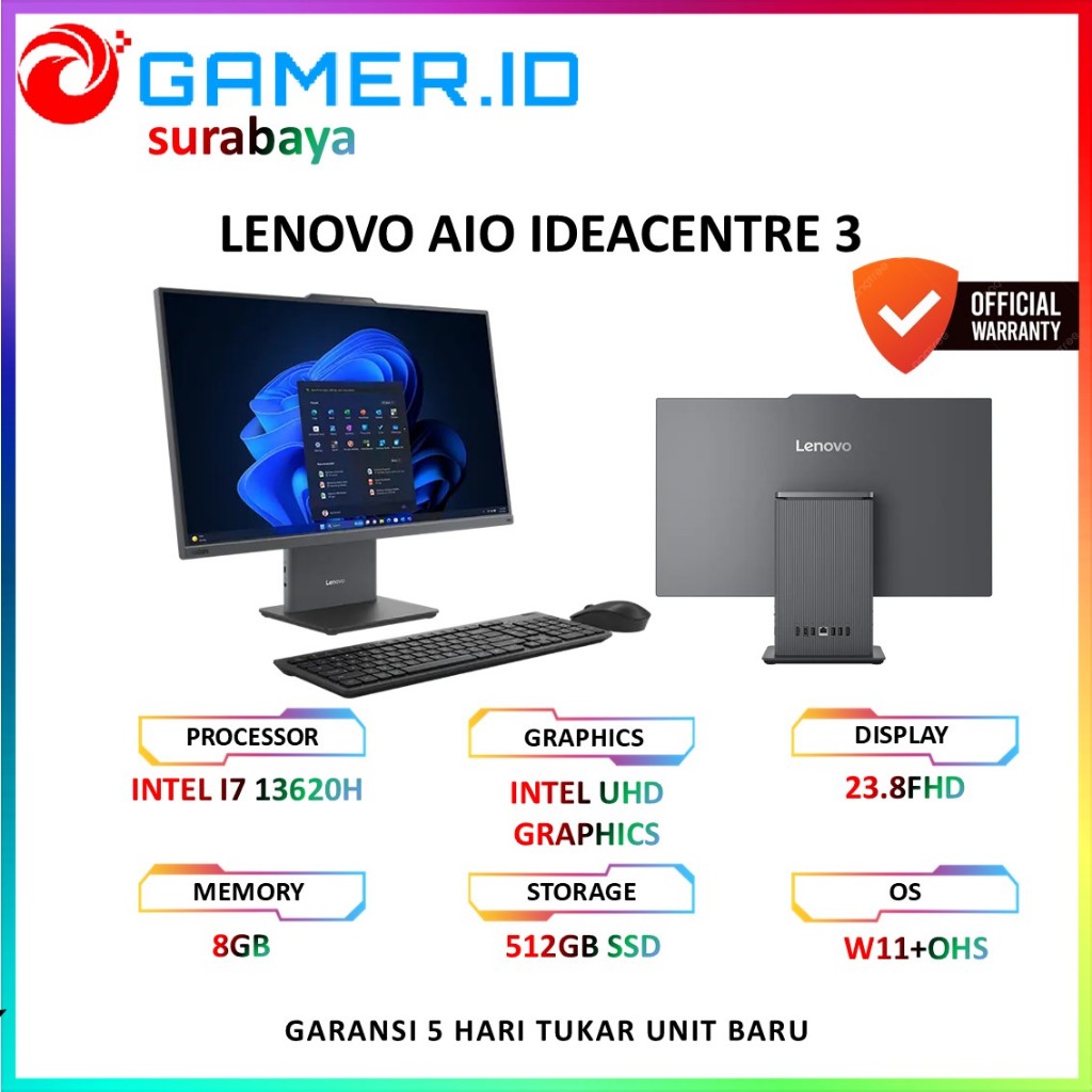 Jual LENOVO AIO IDEACENTRE 3 24 I7 13620H 8GB 512GB 23.8FHD | Shopee Indonesia