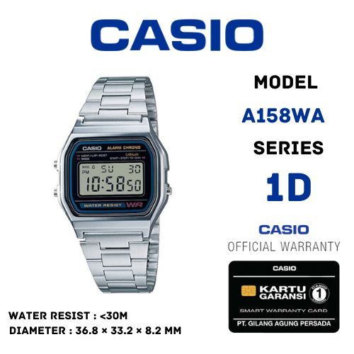 Jual Casio General A158WA-1D / A158WA-1DF Jam Tangan Unisex Digital Stainless Steel Silver ...