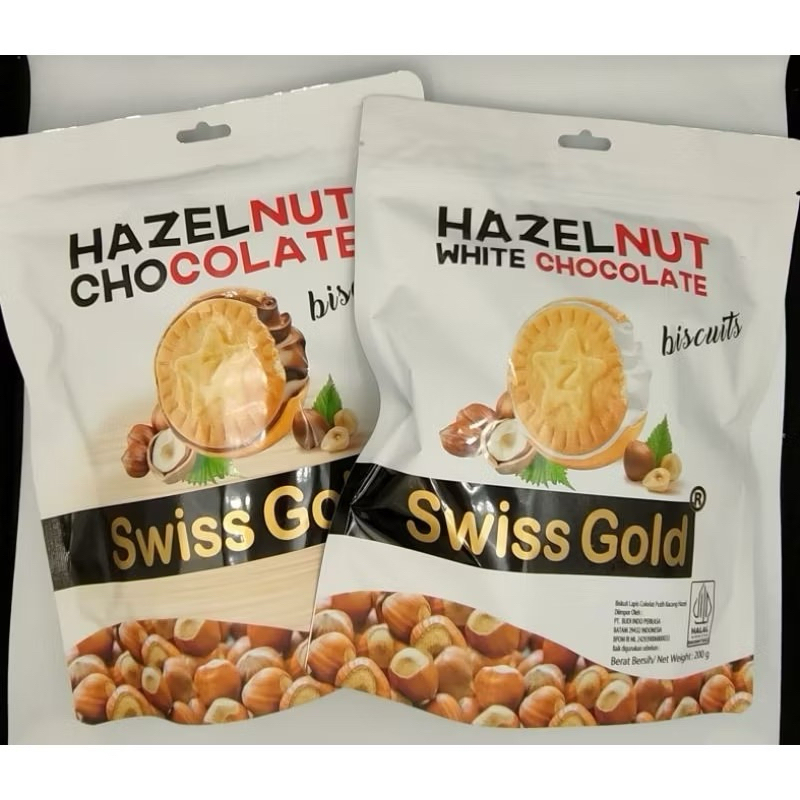 Jual Swiss Gold Hazelnut Biscuit Biskuit Hazelnut Milk White Chocolate ...