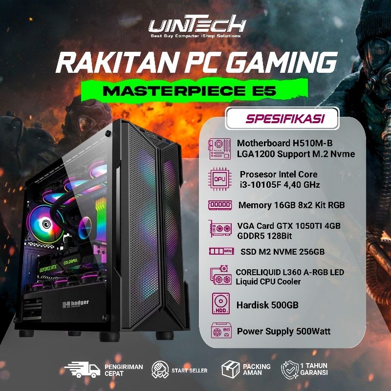 Jual Rakitan PC Gaming Desain Editing CPU i5 10400F / VGA GTX 1050Ti 4GB / Ram 16GB RGB / SSD M ...