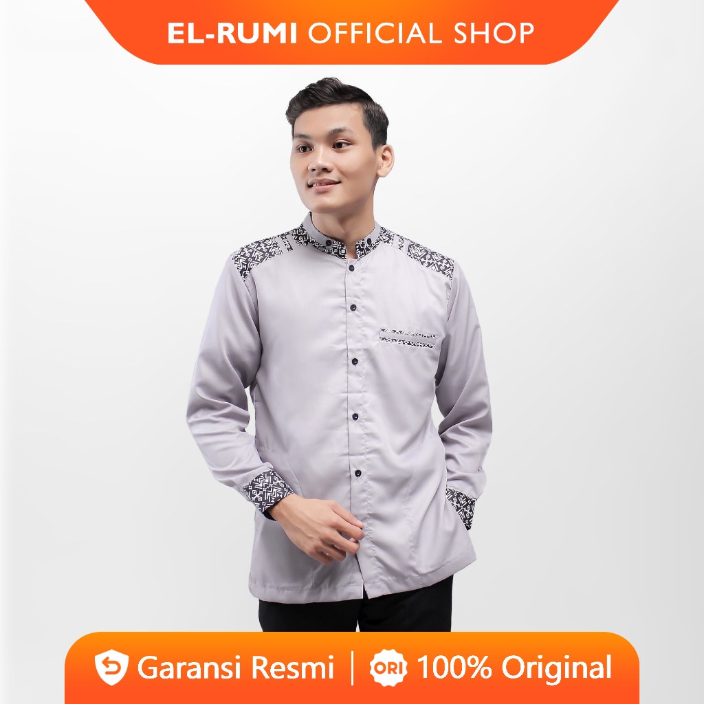 Jual Baju Koko Original Elrumi Motif Adidas Batik Warna Abu Lengan ...