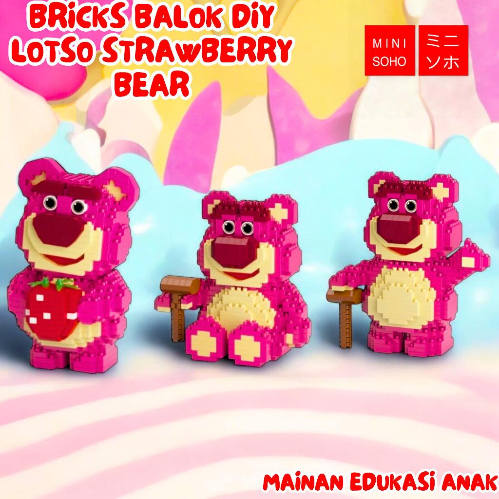 Jual Mainan Bricks Balok DIY Susun Edukasi Mini LOTSO STRAWBERRY BEAR ...