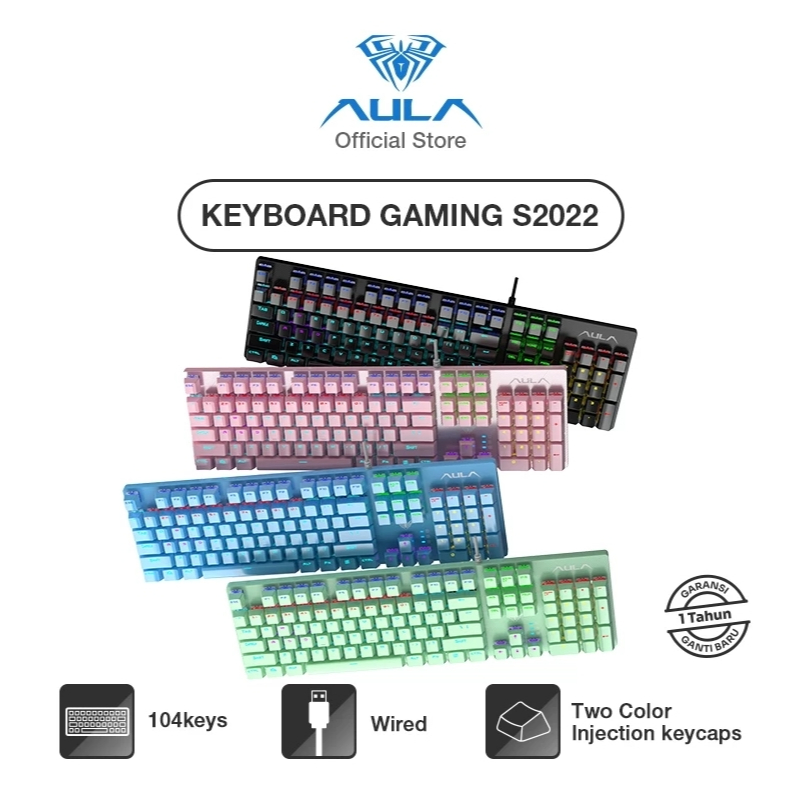 Jual AULA Keyboard Gaming Mechanical Blue Switch Ergonomic 104 Keys S ...