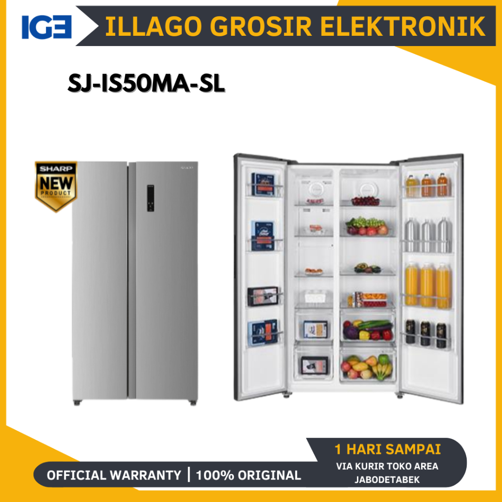 Jual SHARP SJ-IS50MA-SL Kulkas Side By Side Inverter Silver Metal Door 472L | Shopee Indonesia