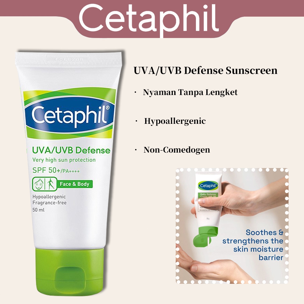 Jual Cetaphil Uva/Uvb Defense Sunscreen Spf50+ Pa++++ 50ML Sunblock Untuk Perawatan Wajah ...