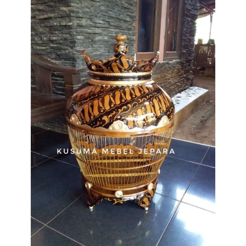 Jual Sangkar Burung Puter Derkuku Model Mahkota Motif Batik Kayu Mahoni ...
