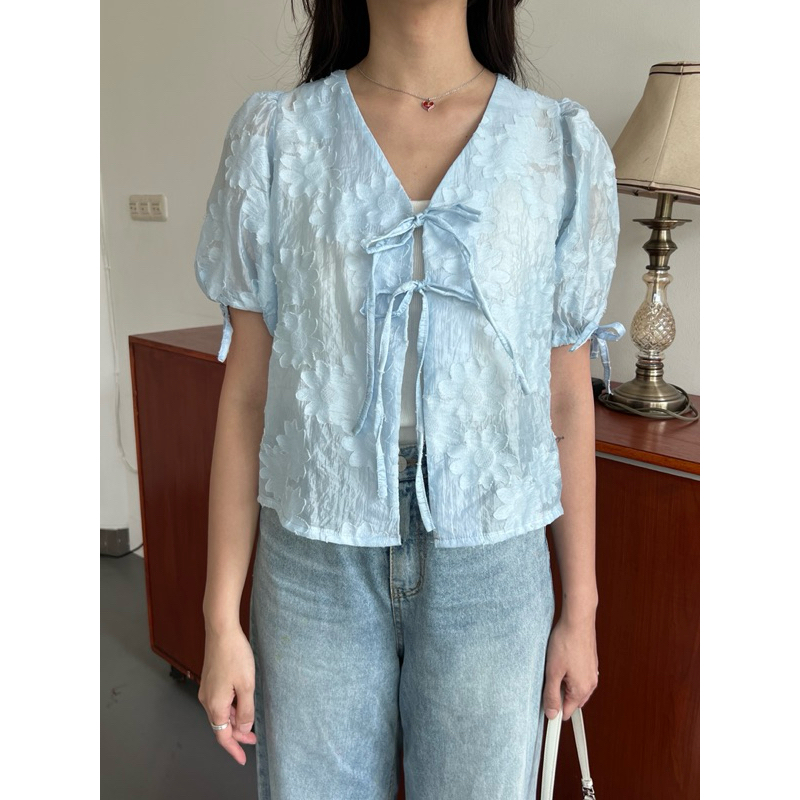 Jual BONI TOP IN BLUE – OUDRE | Atasan Wanita | Floral Pattern | Outer ...