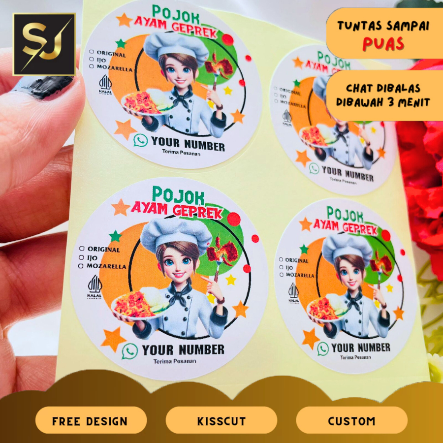 Jual 5-8 Stiker Ayam Geprek Label Makanan Nama Usaha Umkm Sticker Bulat ...