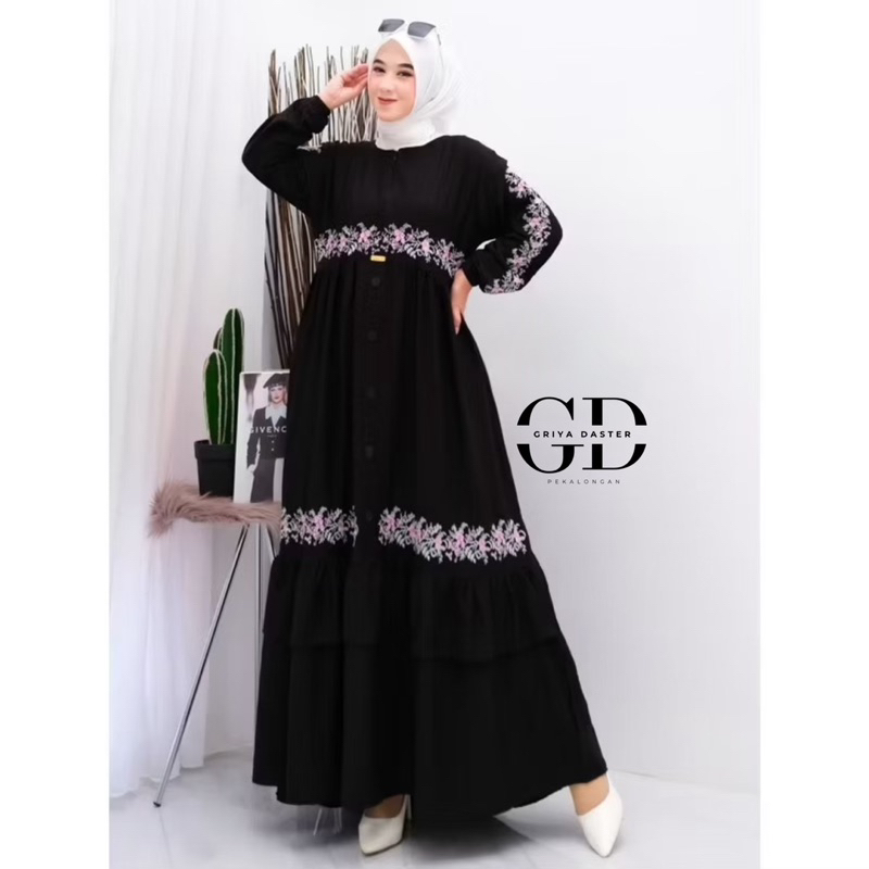 Jual gamis bordir bunga timbul gamis putih terbaru gamis crinkle ...