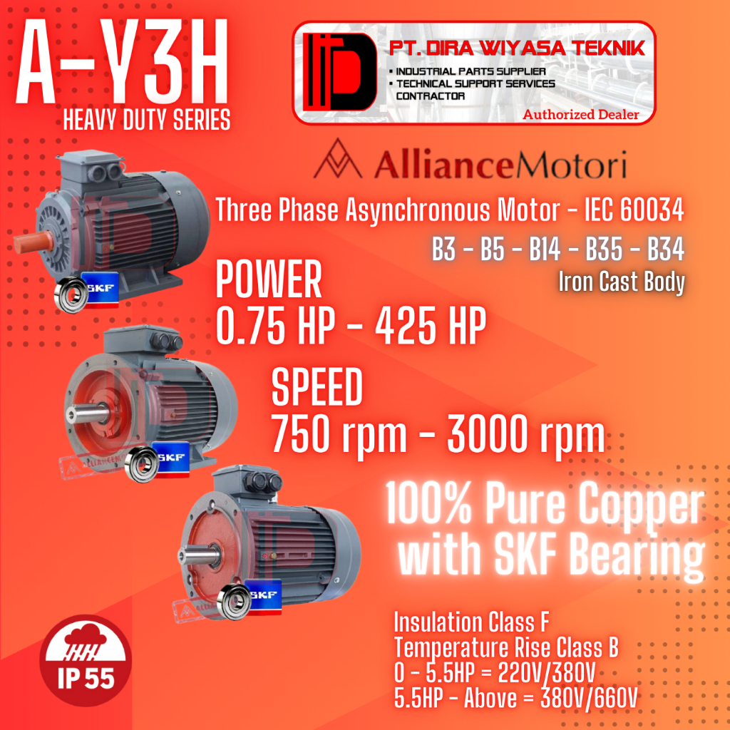 Jual Dinamo Alliance Motori 2 HP 3000 RPM 3 Phase B5/B14 Flange Mounting - Motor Industri ...