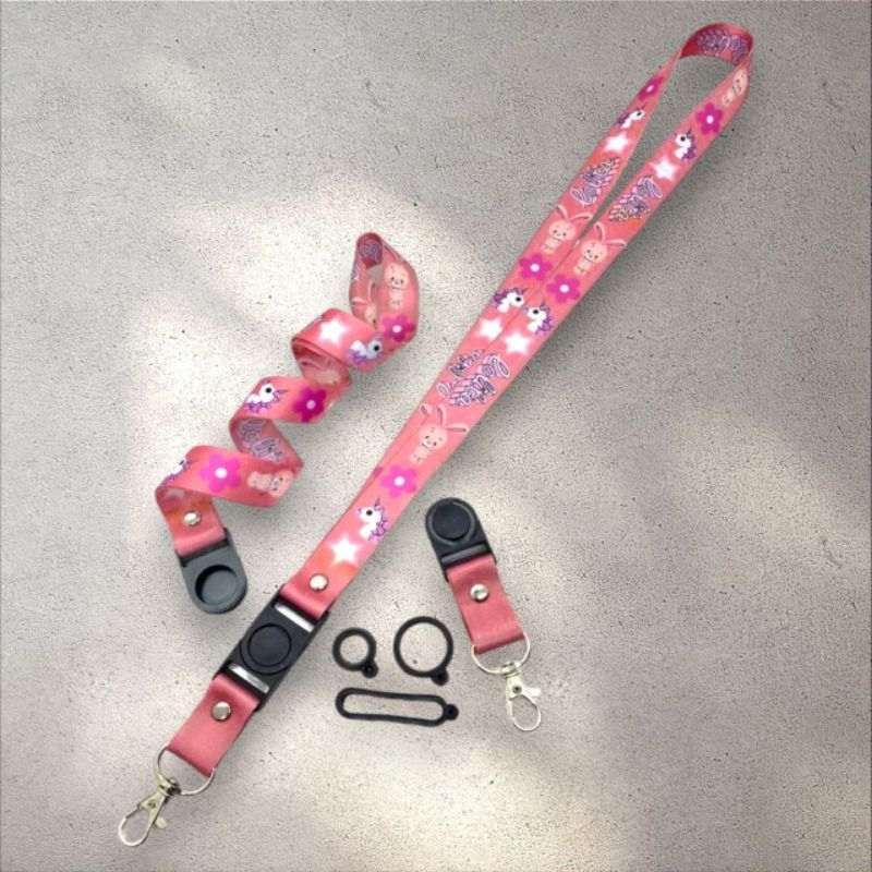Jual Lanyerd Pinky Lolita Id Card Name Tag Gantungan Hp Free 3 O-Ring ...