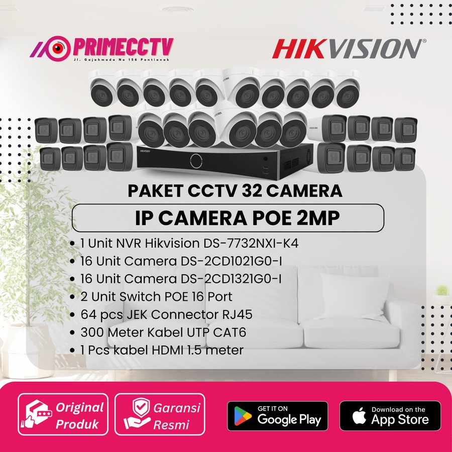 Jual PAKET 32 IP CAMERA HIKVISION 2MP NETWORK IP CAMERA POE | Shopee Indonesia