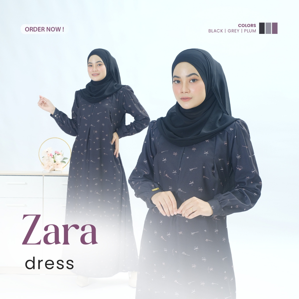 Jual My Zahir Zara Dress Exclusive Printing Busui Friendly Bahan Katun Twill Size M-XXL | Shopee ...