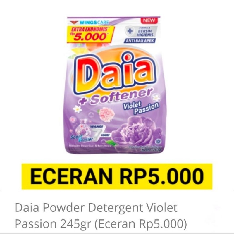 Jual Daia Powder Detergent Violet Passion 245gr - Rp 5.000 | Shopee Indonesia