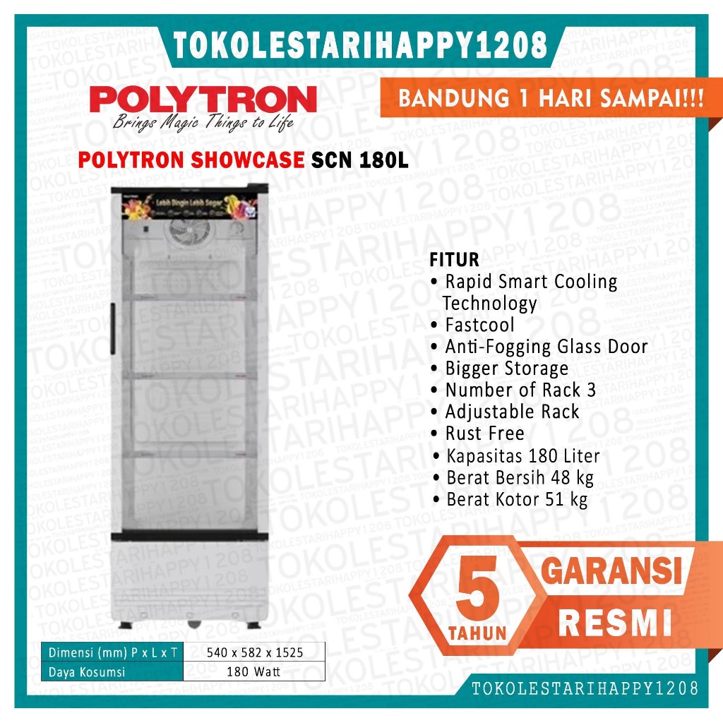 Jual SHOWCASE 1 PINTU POLYTRON 180 LITER RUST FREE SCN-180L BANDUNG ...
