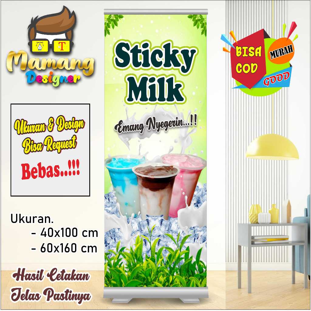 Jual Banner Spanduk Request Sticky Milk Bentuk berdiri Kuat | Shopee ...