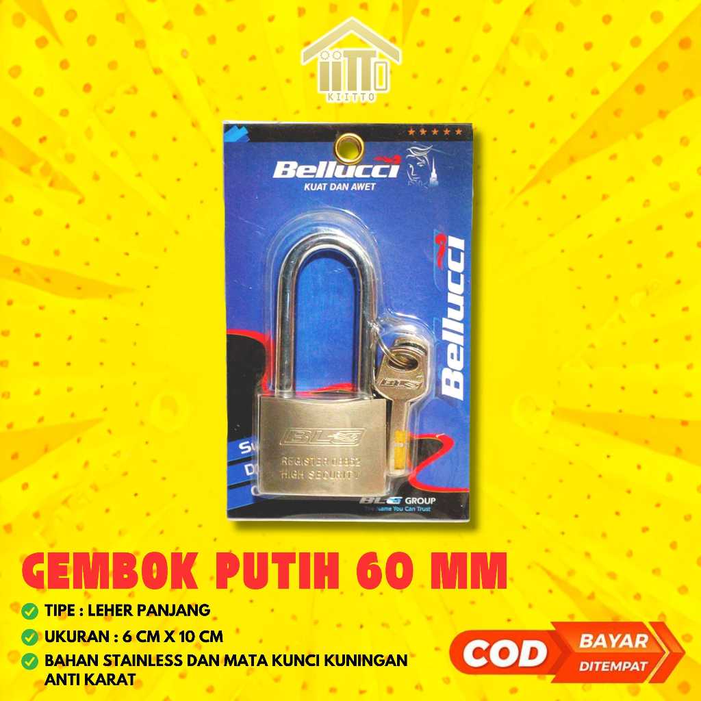 Jual GEMBOK PUTIH 60 MM LEHER PANJANG BELLUCCI / GEMBOK PUTIH BELLUCCI ...