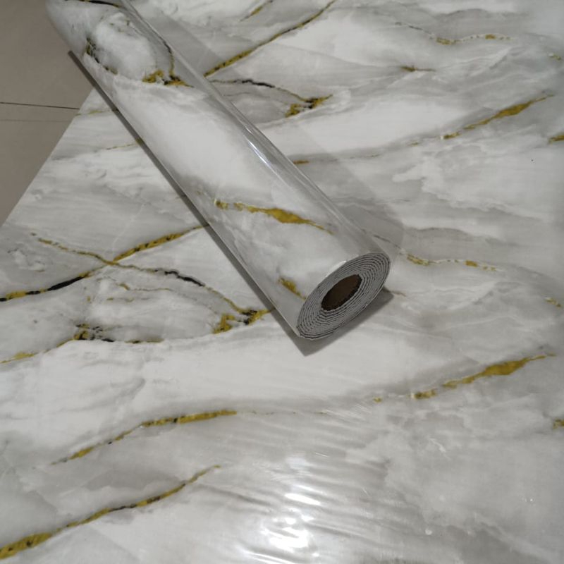 Jual Wallpaper Sticker Dinding Vinyl Pvc Marmer Glossy Abu Krem Putih ...