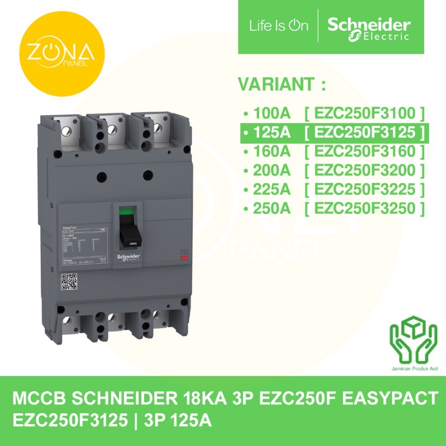 Jual MCCB SCHNEIDER EASYPACT EZC250F 3 PHASE 3P 125A EZC250F3125 ORIGINAL | Shopee Indonesia