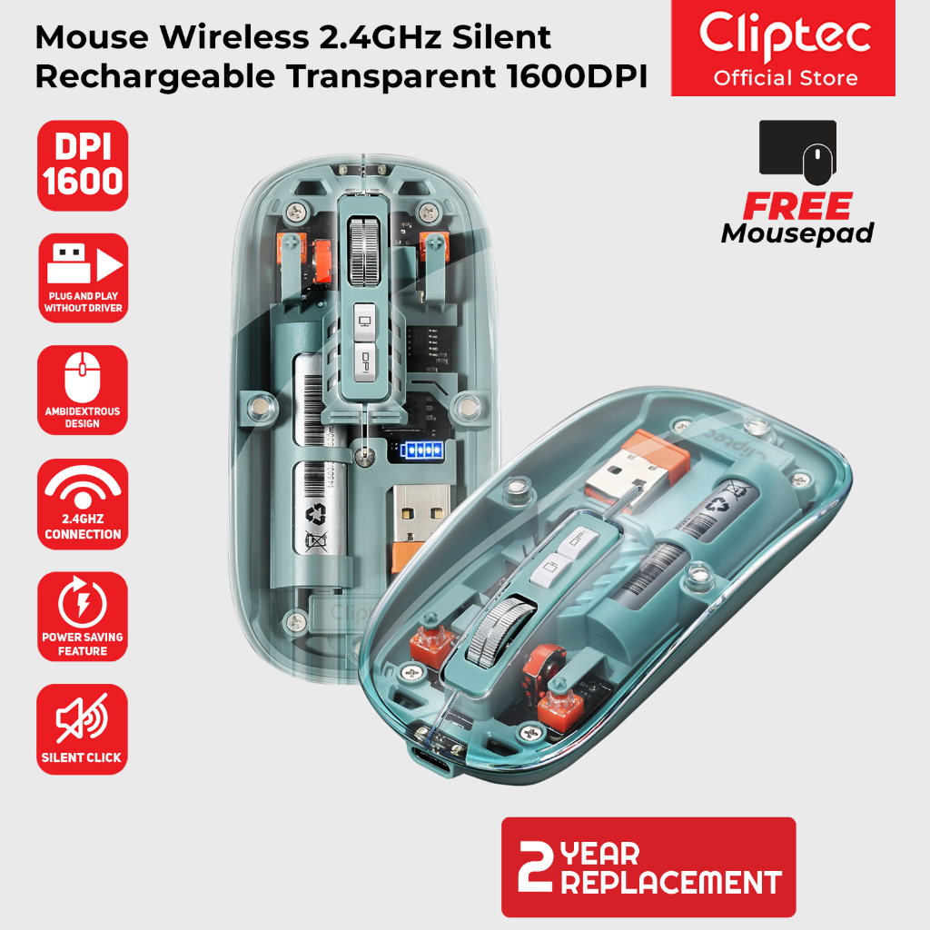 Jual Mouse Wireless Rechargeable Silent Click1600Dpi Cliptec RZS630 ...