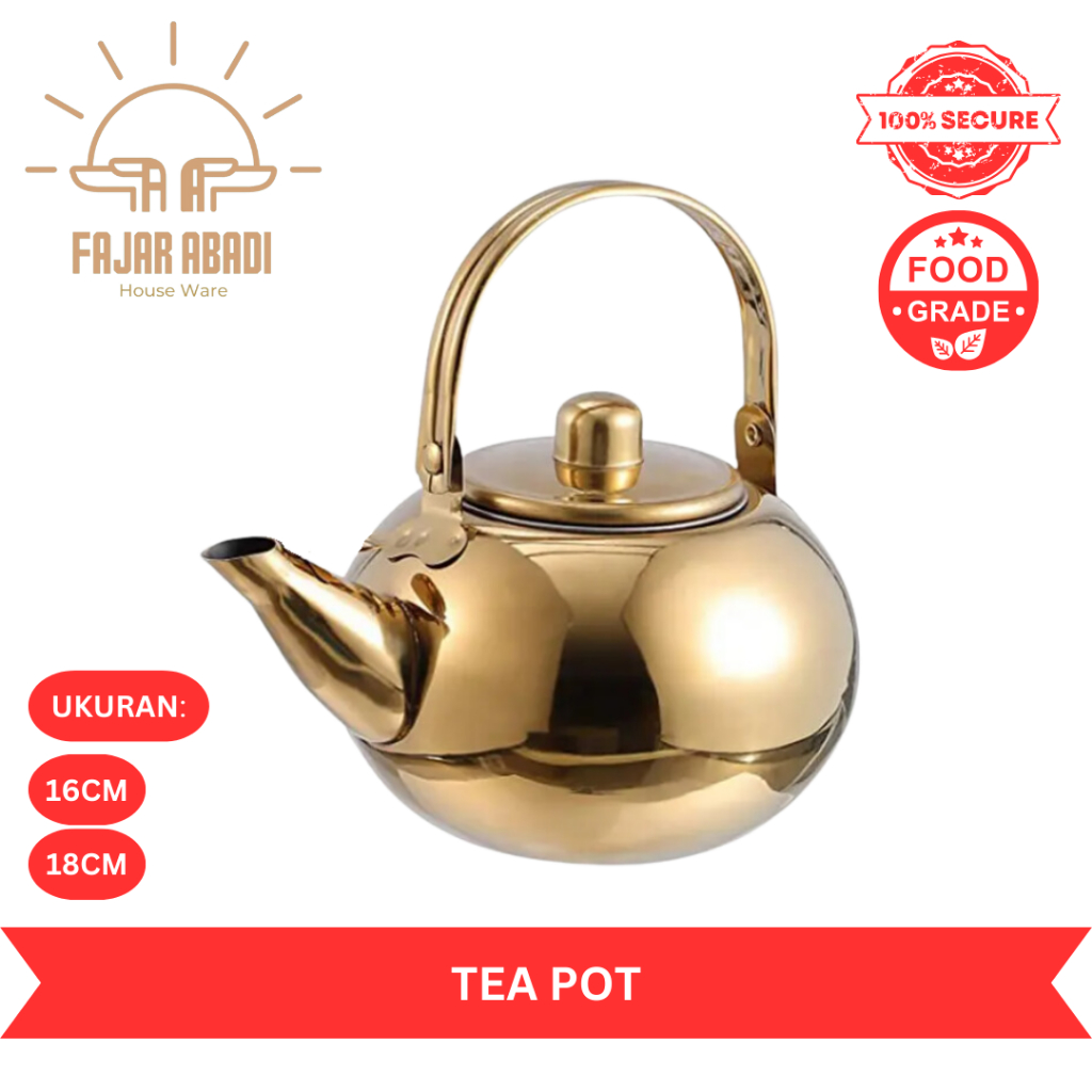 Jual Tea Pot Gold/Teko Air 2 Ukuran/Teko Saji Stainless Steel Kettle ...