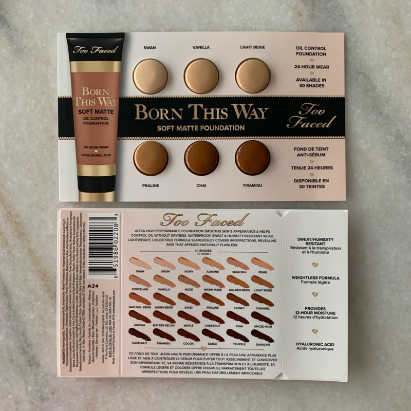 Jual Too Faced Born This Way Foundation / Concealer Sample Card ...