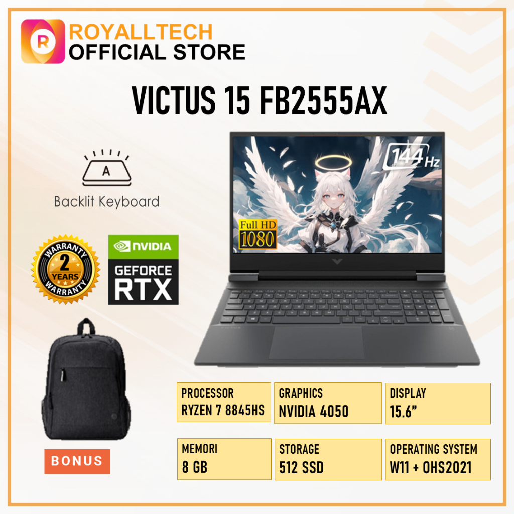Jual HP VICTUS 15 RYZEN 7 8845HS RTX4050 6GB/ 8GB 512GB W11+OHS 15.6FHD ...