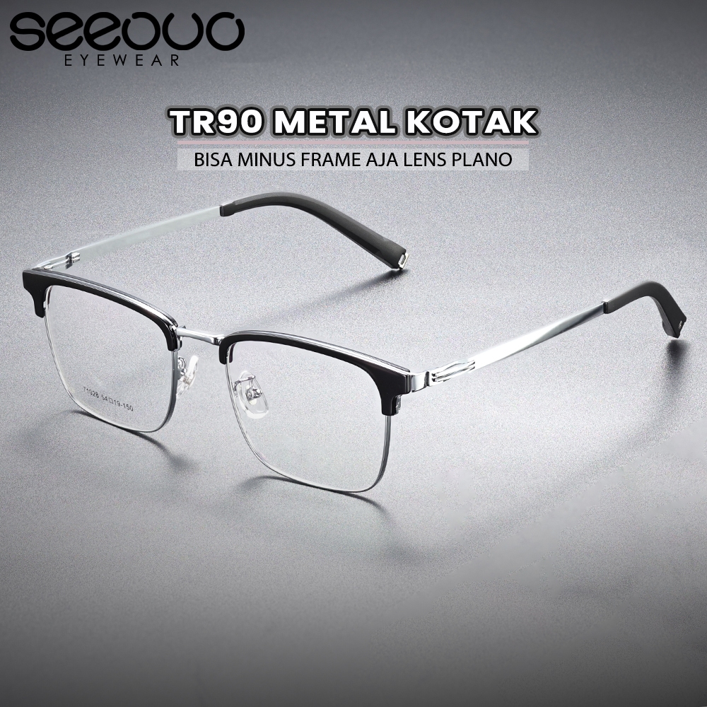 Jual Seeouo Kacamata Plano Fashion Style Pria dan Wanita Model Kotak Simple Bisa Minus ...