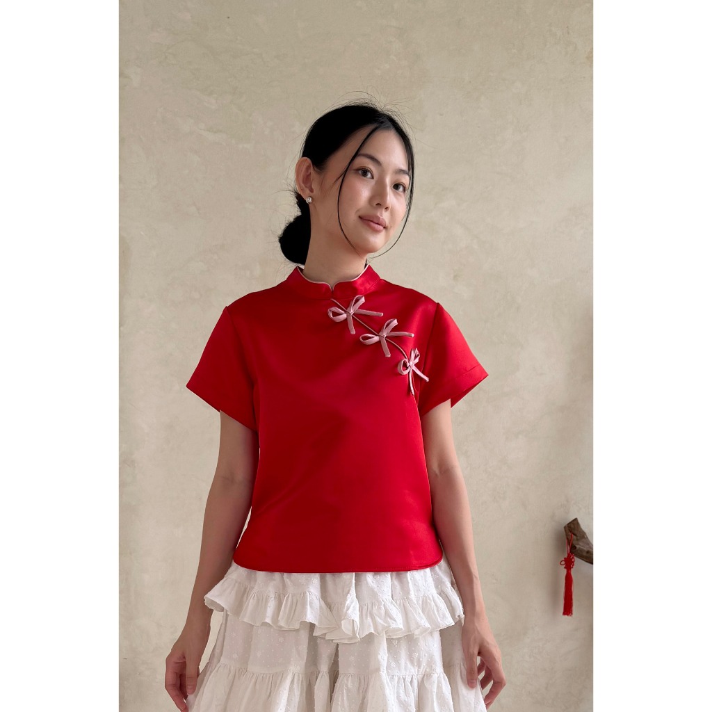 Jual EESOME Yin Top Red Satin Qipao | Shopee Indonesia