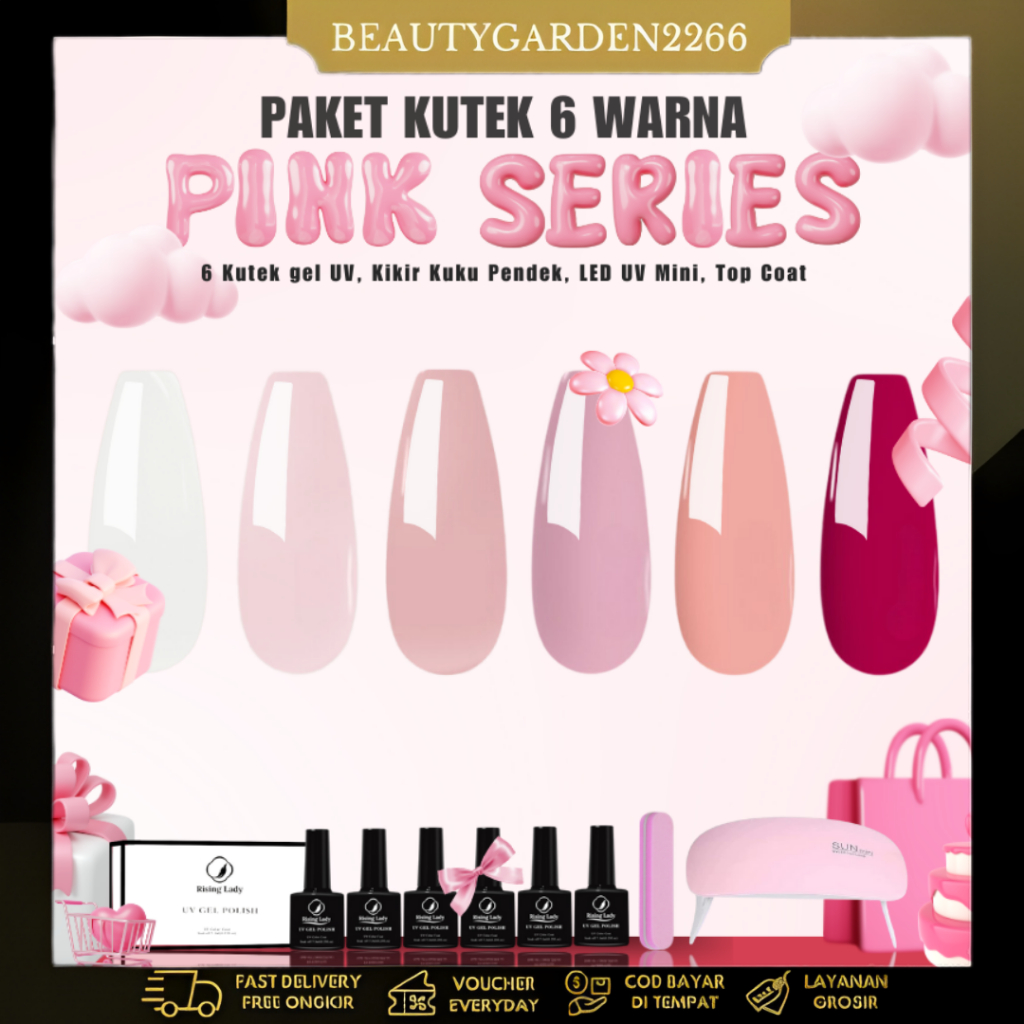 Jual [ COD ] Paket Rising Lady Kutek 6 Warna Pink Series / Paket Kutek ...