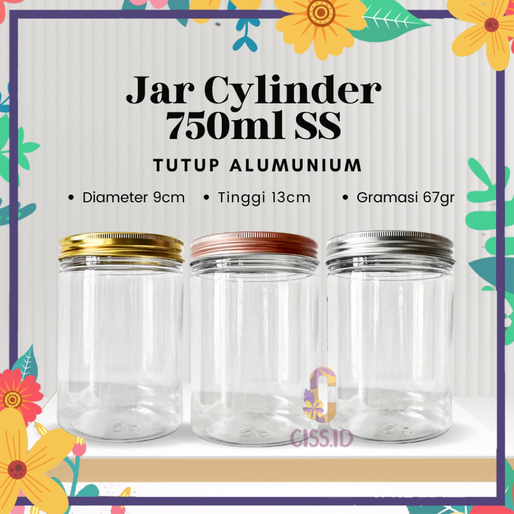 Jual JAR CYLINDER 750ML SS TUTUP ALUMINIUM KEMASAN MAKANAN COOKIES ...