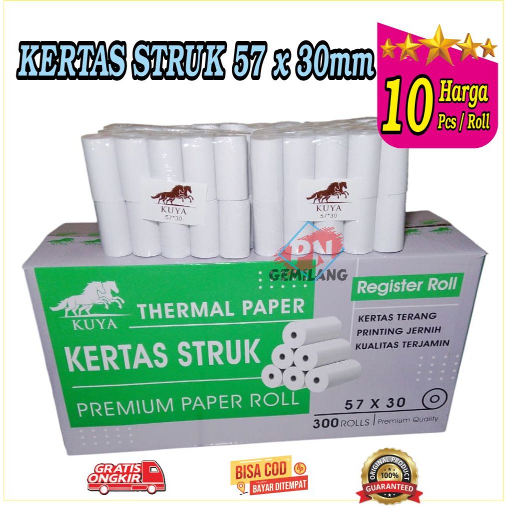 Jual KERTAS STRUK KASIR MERK KUYA 57x30,KERTAS STRUK EDC 57x 0,Struk ...
