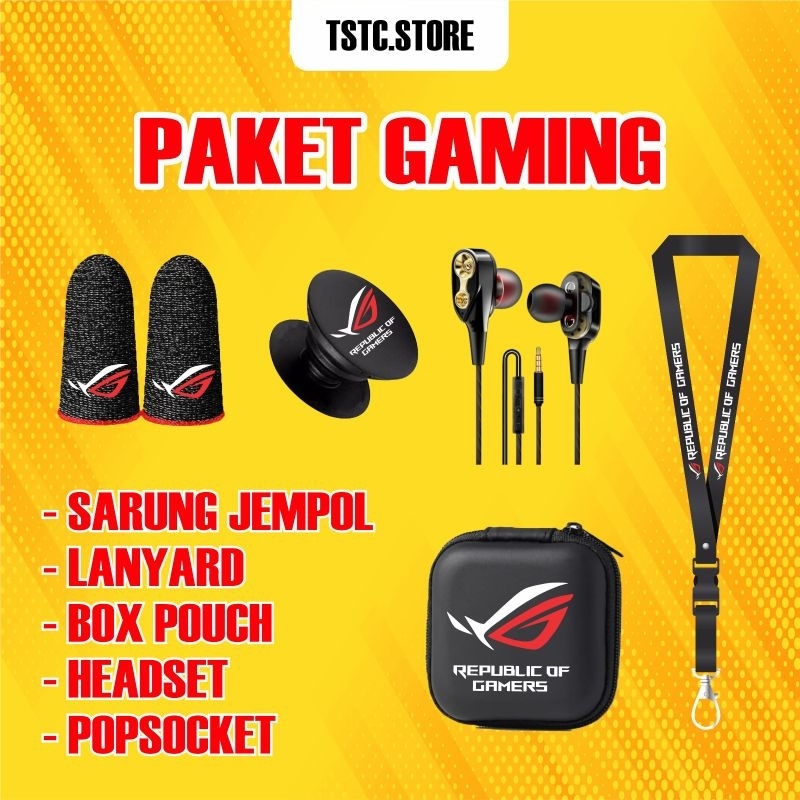 Jual PAKET GAMING ISI 5 ROG HEADSET TALI LANYAR POP SOCKETSARUNG GAMING ...