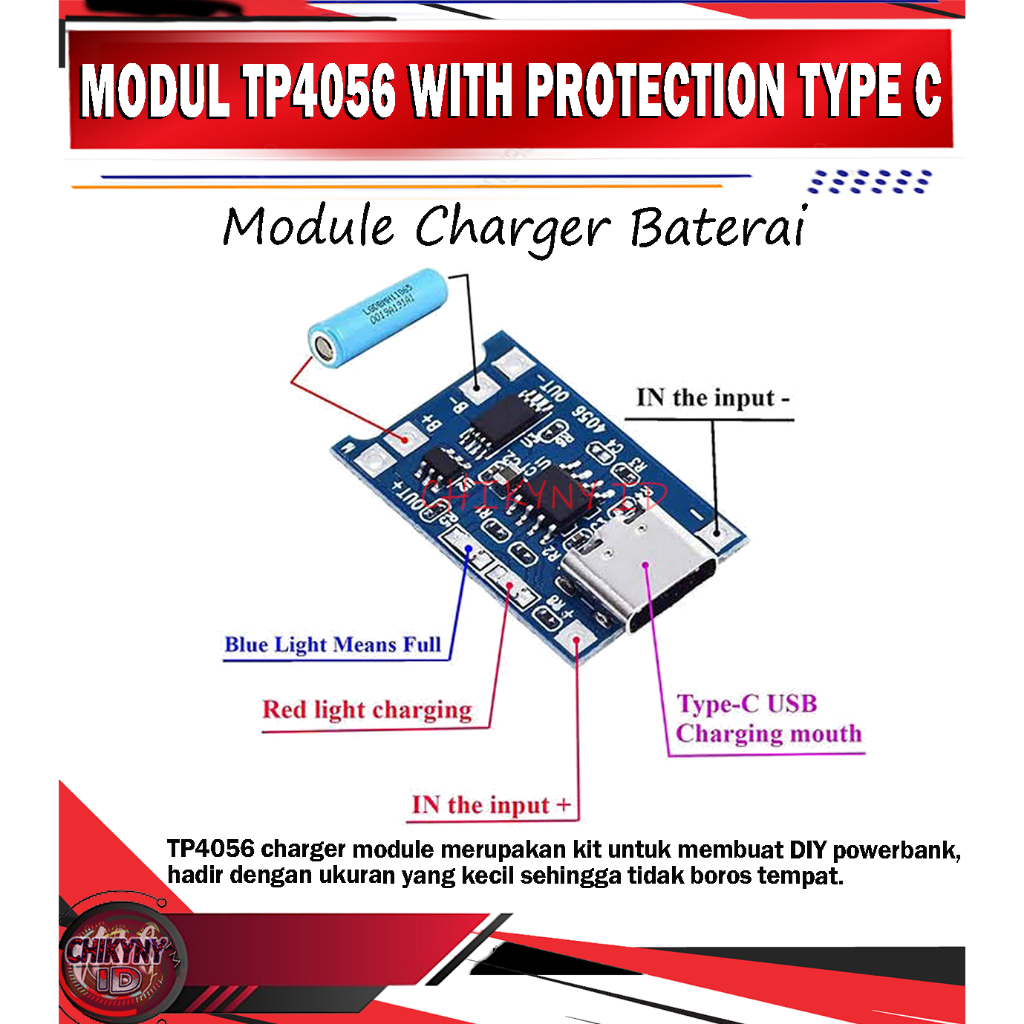 Jual MODUL TP4056 WITH PROTECTION MODULE CHARGER BATERAI TYPE C ...