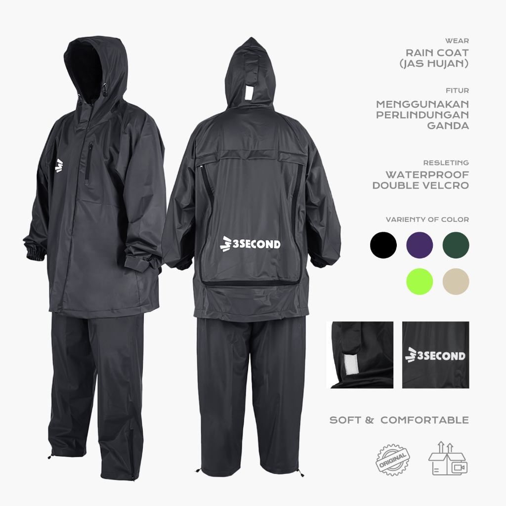 Jual 3Second Jas Hujan Setelan Jaket Celana Pria Wanita Premium Raincoat Eden OL-C09012515 ...