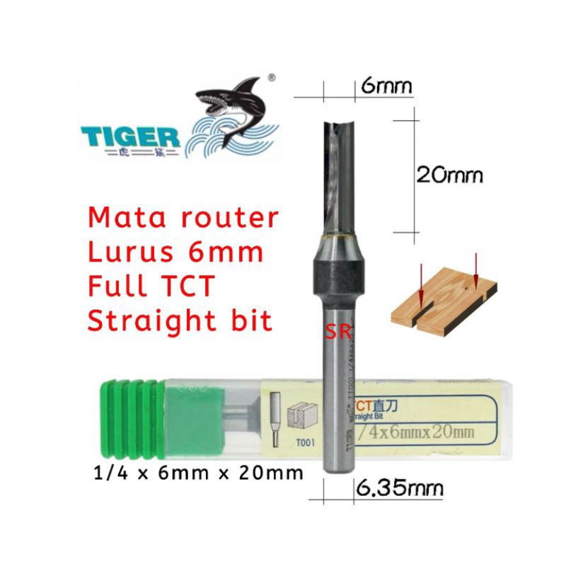 Jual Mata Router/ Profil 6mm × 20mm As 1/4 Full TCT Straight Bits TIGER ...