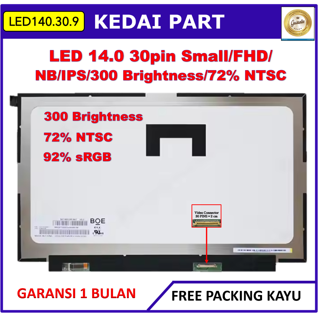 Jual LCD LED 14.0 14 Inch 30 Pin 30pin Small Narrow IPS FHD Full HD 300cd 72% NTSC No Bracket ...