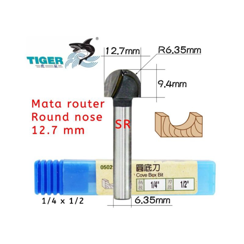 Jual Mata Profil/ Router 12mm 1/4 × 1/2 Round Nose/ Core Box Bits TIGER ...
