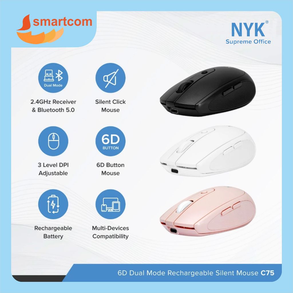 Jual NYK Mouse C75 Silent Click Dual Mode Bluetooth Wireless ...