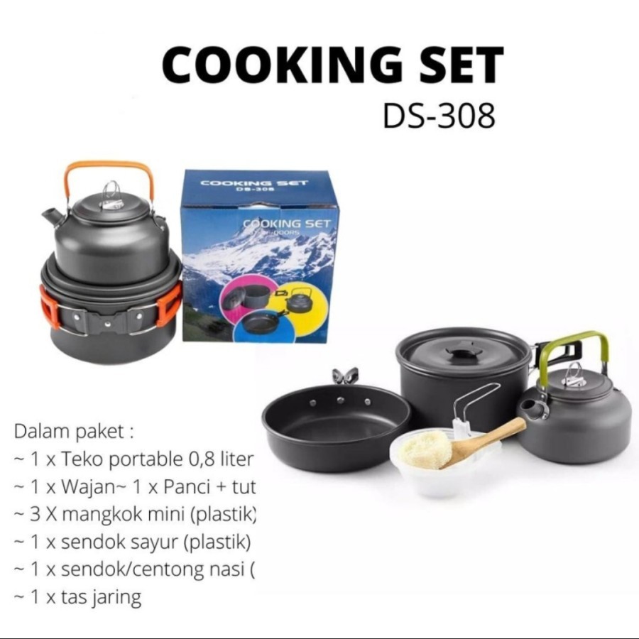 Jual Cooking Set DS 308 Nesting Panci Teko Lengkap Camping Outdoor ...