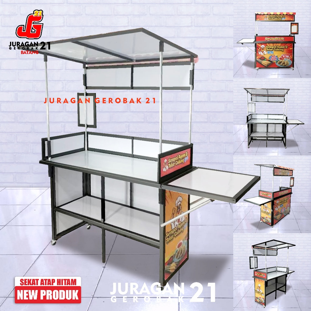 Jual Booth Portable Tulang Hitam Sekat Atap meja Samping Gerobak Lipat ...
