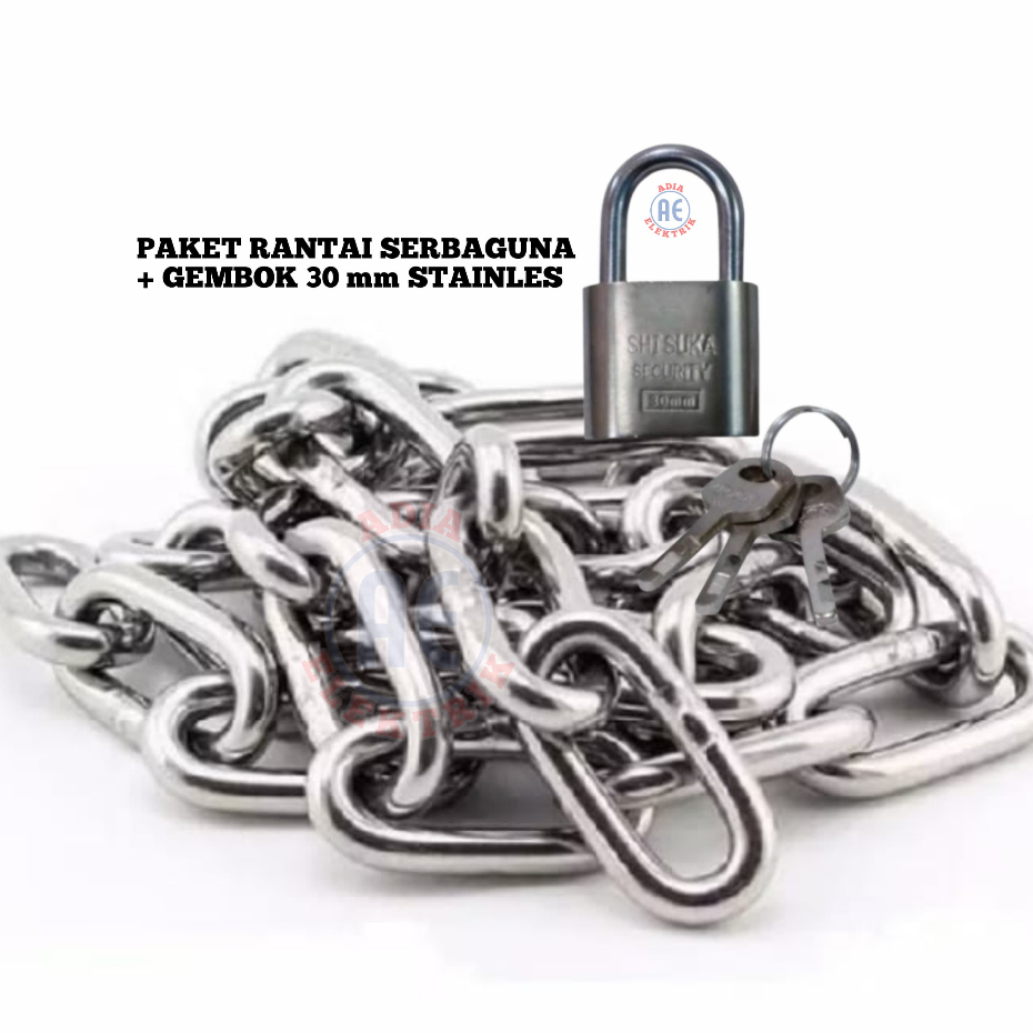 Jual Rantai Besi Kapal 1/8 Inchi Rante Gembok Pagar Serbaguna + Gembok ...