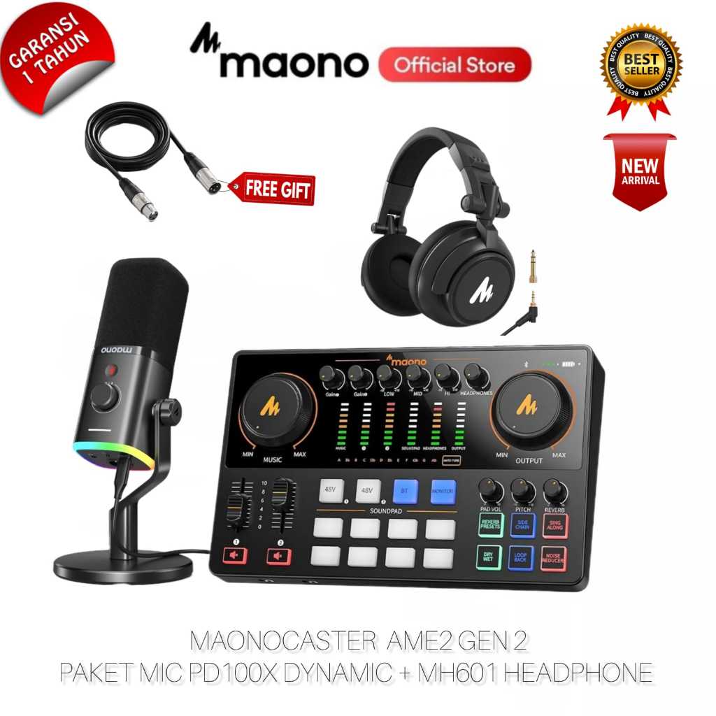 Jual MAONO AME2 Gen2 Paket E2 with Microphone PD100X Headphone MH601 ...
