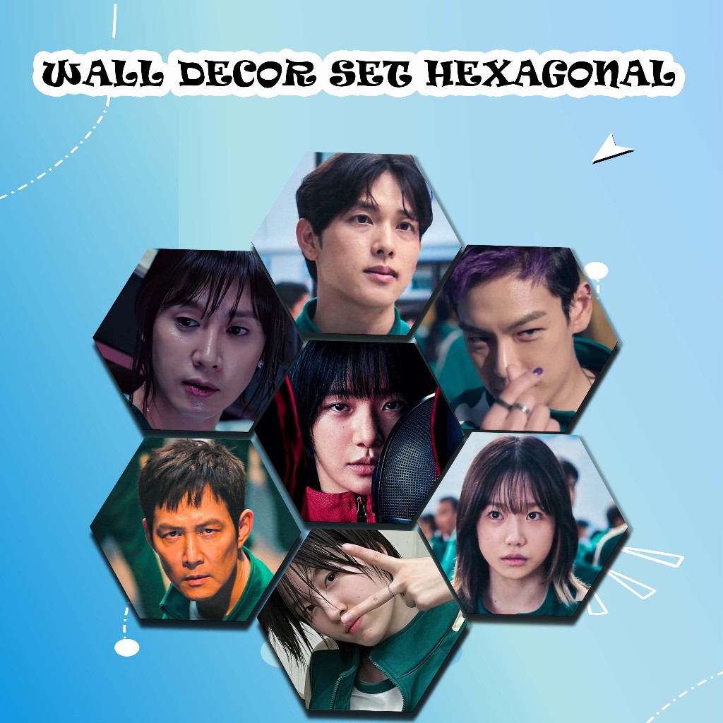 Jual Poster Dinding Wall Decor set Hexagonal SQUID GAME sudah termasuk ...