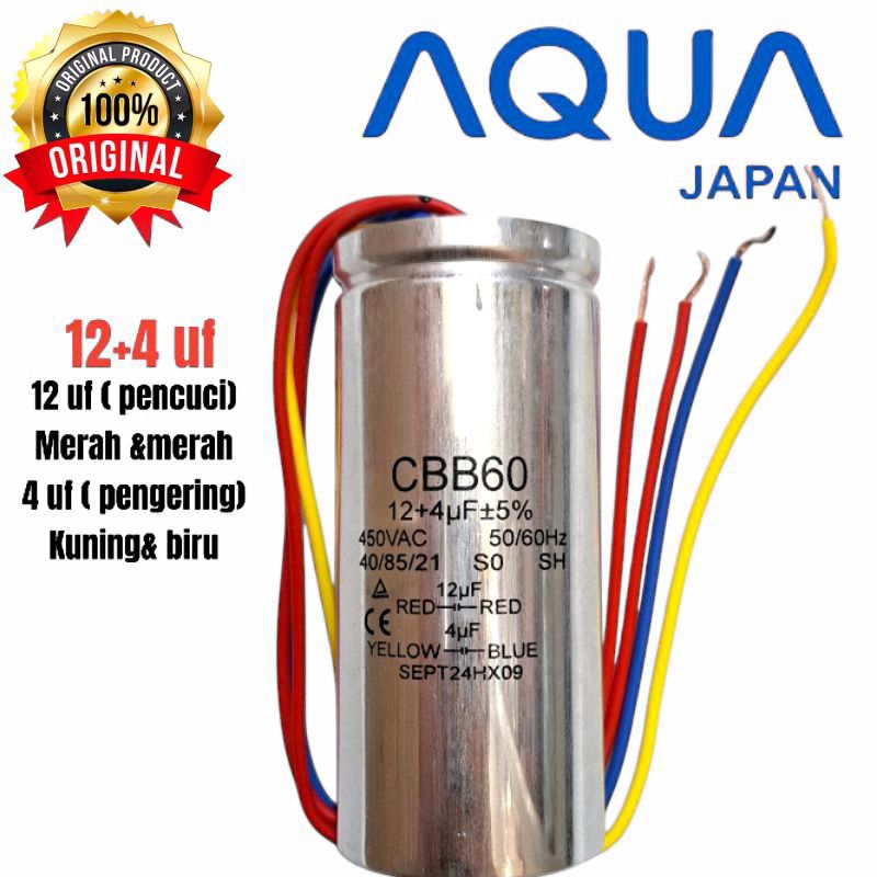 Jual Kapasitor Original mesin cuci AQUA 2 Tabung 12+4uF Sanyo aqua ...
