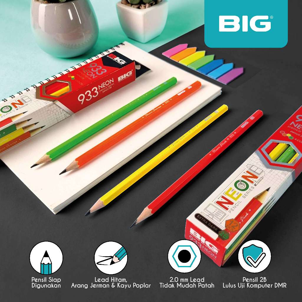 Jual 12 Pcs BIG Pensil 2B Neon Warna Elegan Graphite Pencil Standar ...