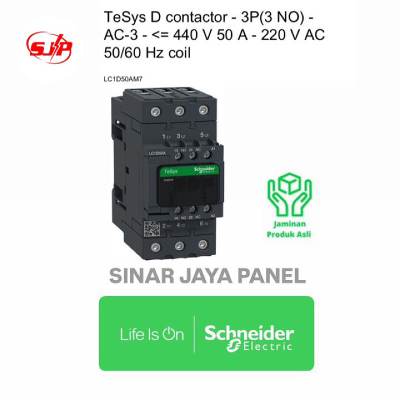 Jual CONTACTOR KONTAKTOR SCHNEIDER 220V ORIGINAL LC1D50AM7 LCID50AM7 ...