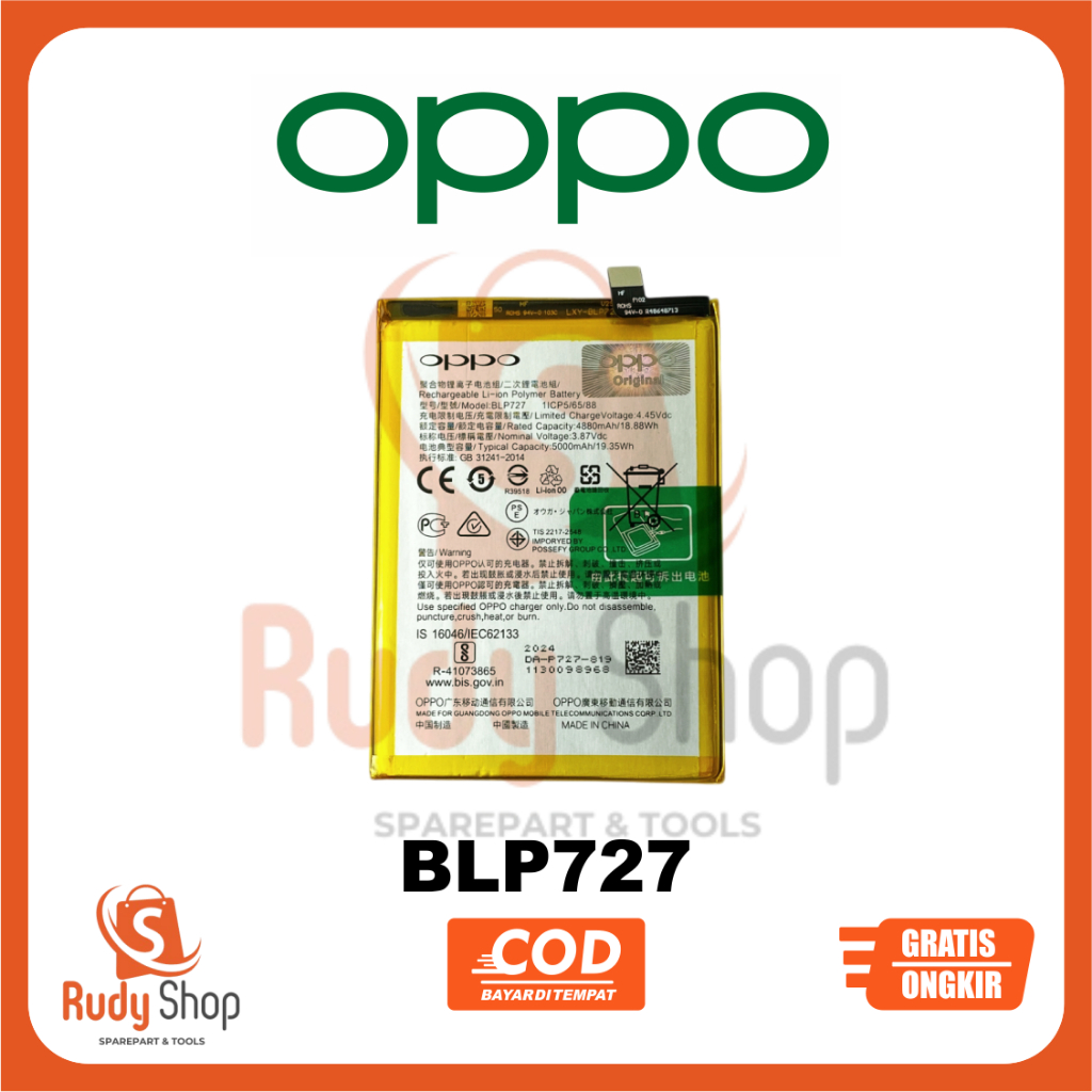 Jual BATERAI OPPO BLP727 BLP-727 A5 2020/A9 2020/C3 ORIGINAL | Shopee ...