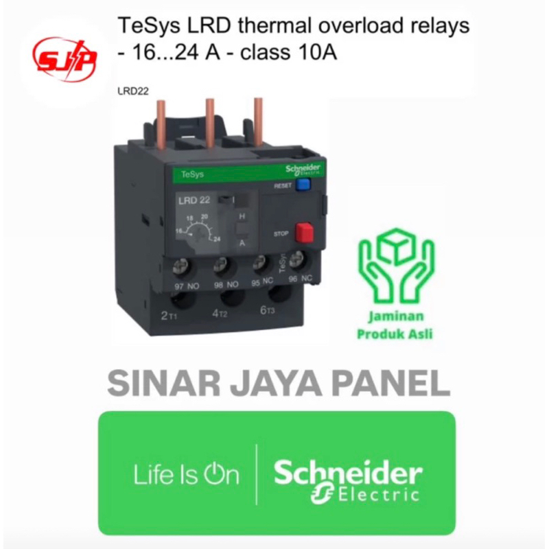 Jual THERMAL OVERLOAD RELAY TOR SCHNEIDER LRD22 16-24a ORIGINAL LRD 22 ...