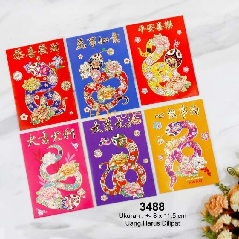 Jual Angpao Imlek 2025 Kertas Pendek Ular Isi 6 Lembar Gambar Sudah Campur Chinese New Year Hong ...